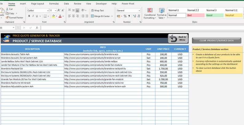 Excel Quotation Generator With Database | Quotation Spreadsheet ... Excel Quotation Generator With Database | Quotation Spreadsheet ...