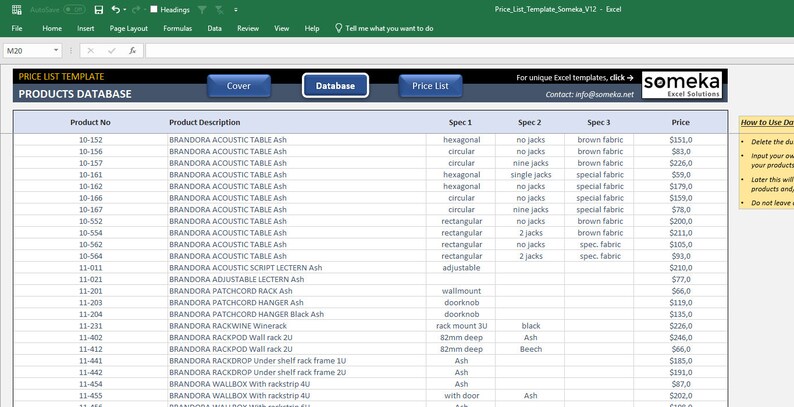 Modello di listino prezzi in Excel / Pronto per il download / | Etsy