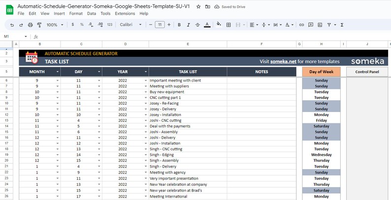 Automatic Schedule Generator Google Sheets Template | Google Scheduler ...