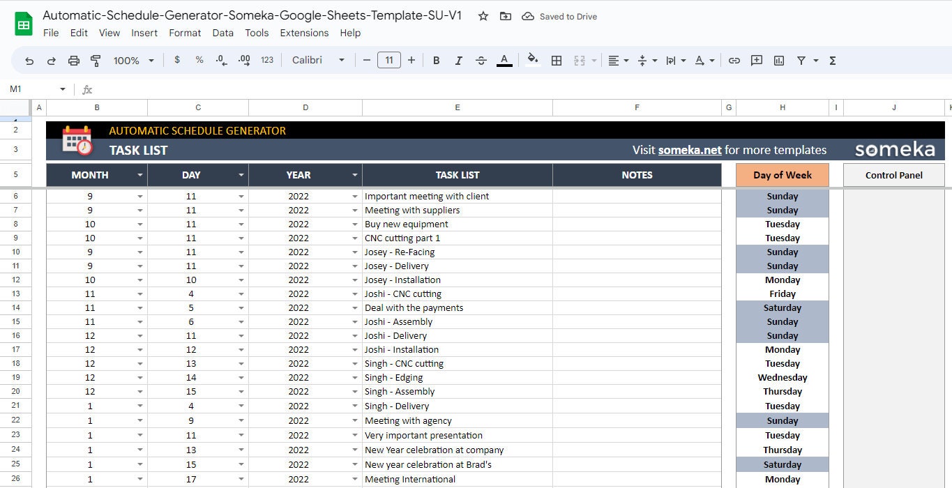 Automatic Schedule Generator Google Sheets Template | Google Scheduler ...