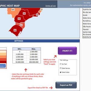 Brazil Heat Map Excel Template | Automatic City Coloring - Etsy