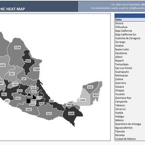 Mexico Geographic Heat Map | Excel Template | Density Map | Automatic ...