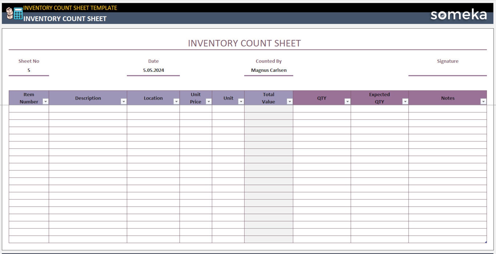 Inventory Count Sheet | Excel Template | Stock Management Tool | Physical Inventory Checklist ...