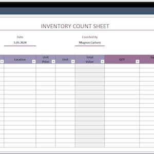 Inventory Count Sheet Excel Template Stock Management Tool Physical ...