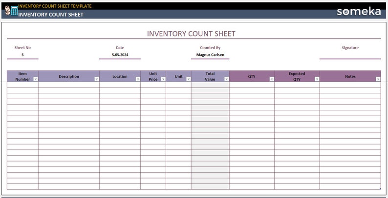 Inventory Count Sheet | Excel Template | Stock Management Tool ...