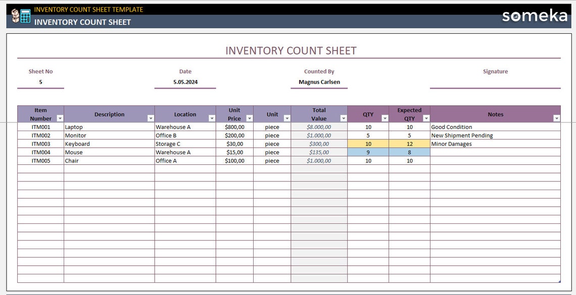 Inventory Count Sheet | Excel Template | Stock Management Tool ...