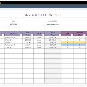 Inventory Count Sheet | Excel Template | Stock Management (digital ...