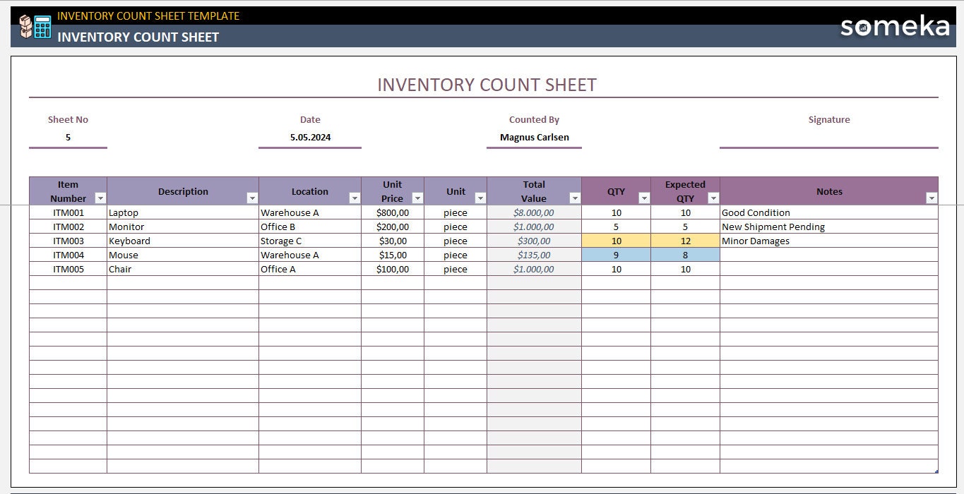 Inventory Count Sheet | Excel Template | Stock Management Tool ...