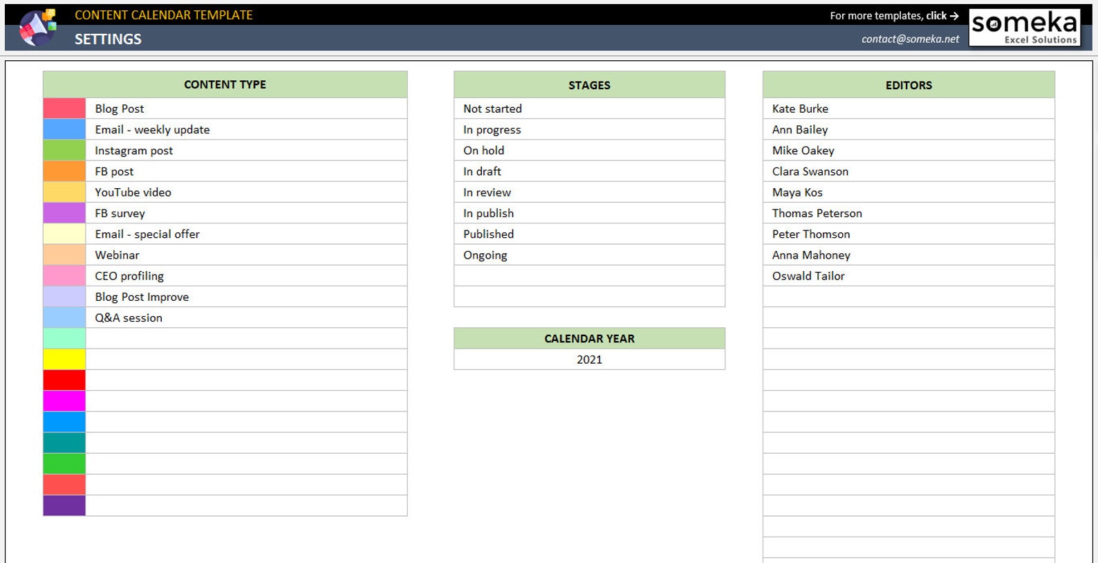 Content Calendar Excel Template: Social Media Planner - Etsy