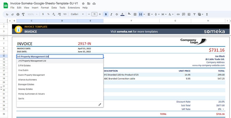 Invoice Template | Google Sheets | Editable & Printable Invoice ...
