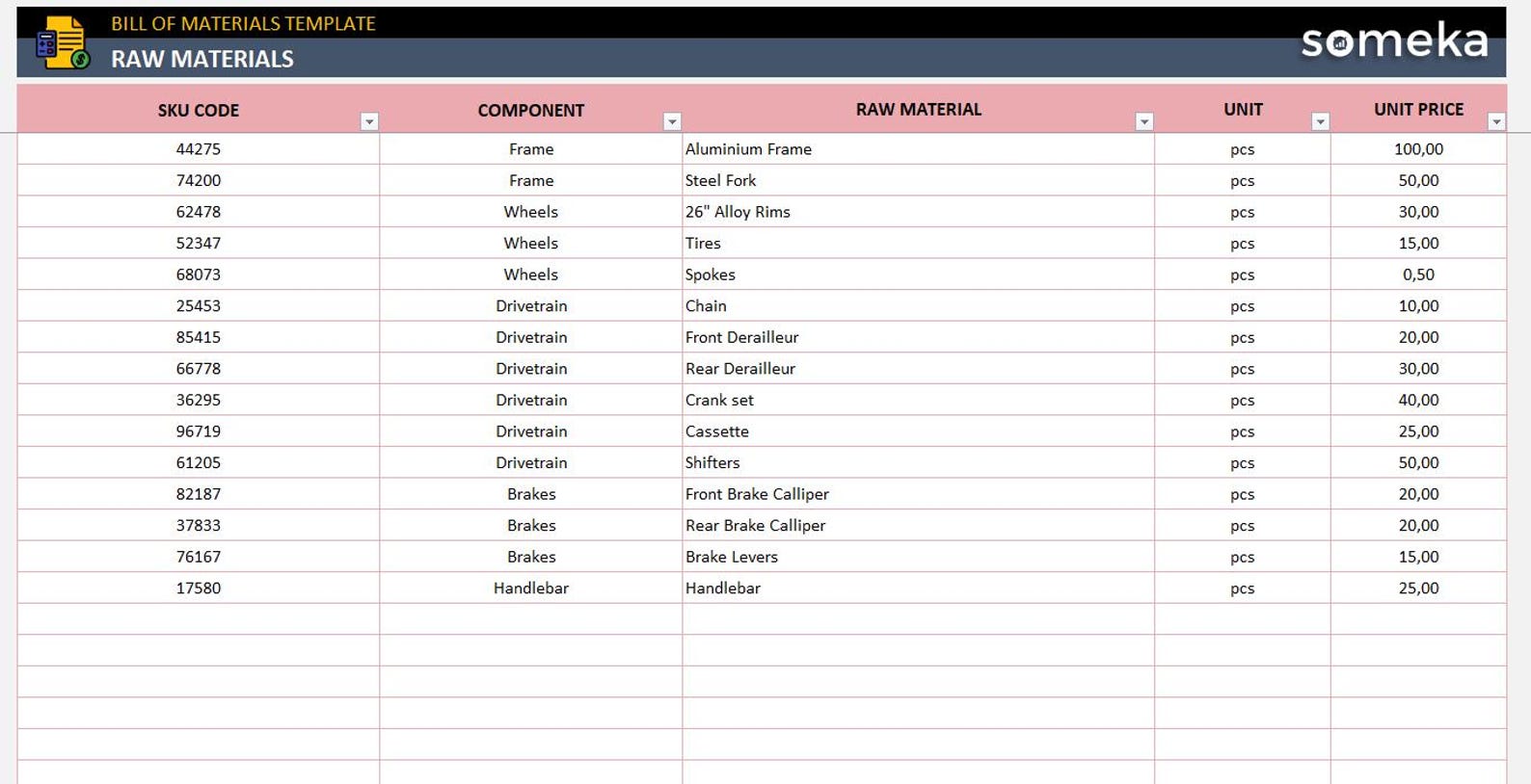 Bill of Materials Excel Template: BOM, Cost Calculator - Etsy