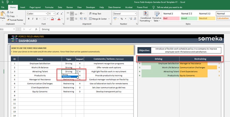 Force Field Analysis Template Excel Template Printable FFA Model ...
