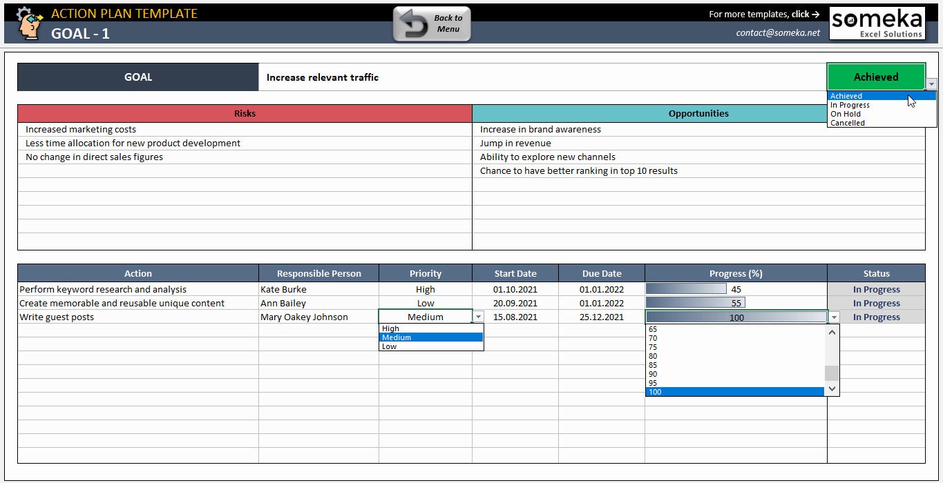 Action Plan Template Excel SAMPLE OF ACTION PLAN FORMAT IN EXCEL