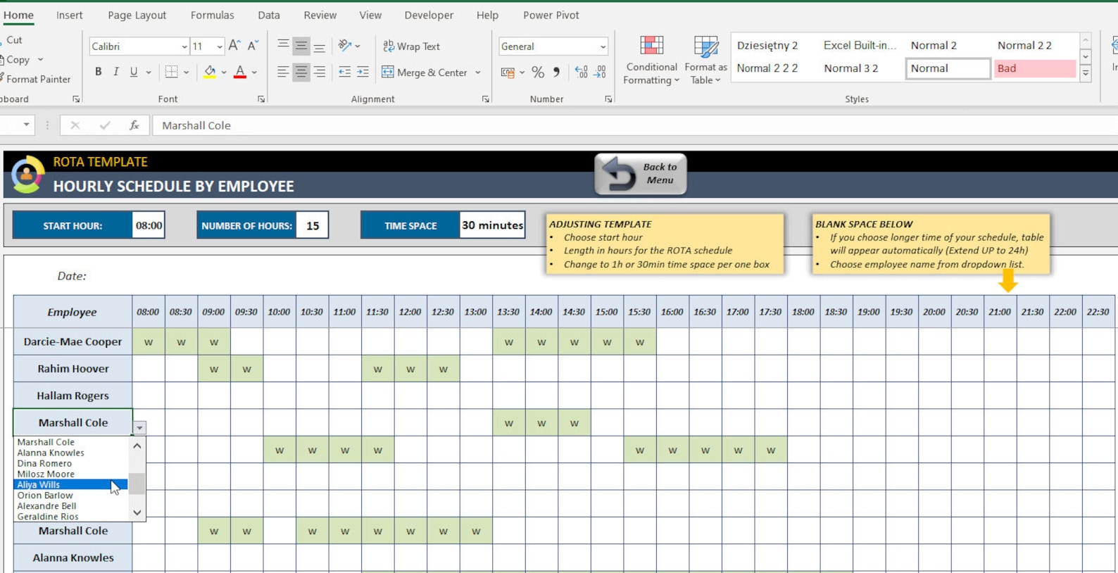 ROTA Template Employee Worksheet Excel Template Employee | Etsy