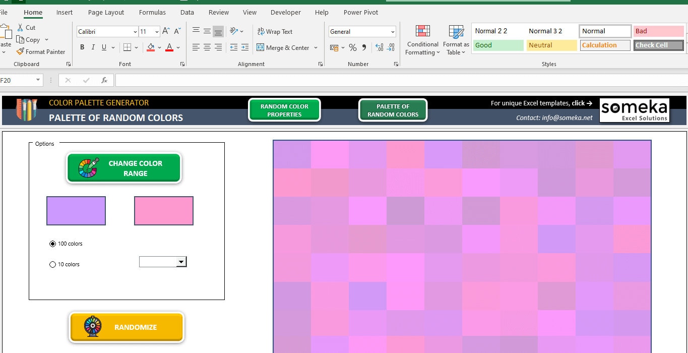 Color Palette Generator | Excel Template | Color Samples in Excel ...