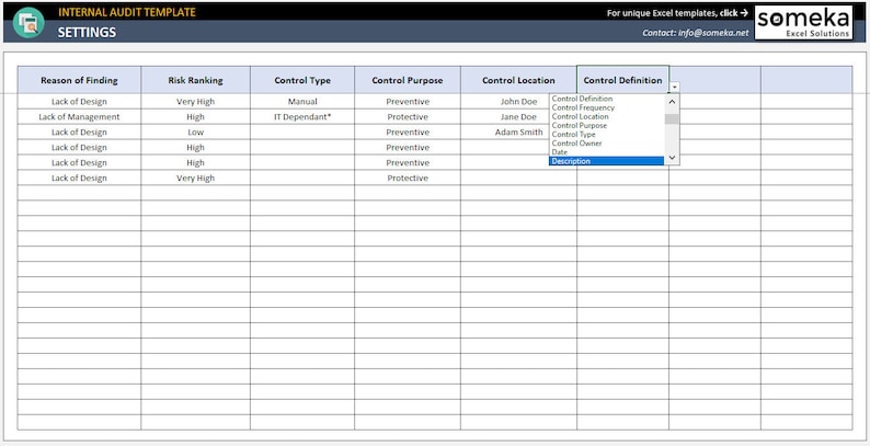 Internal Audit Excel Template: Audit Dashboard & Report - Etsy