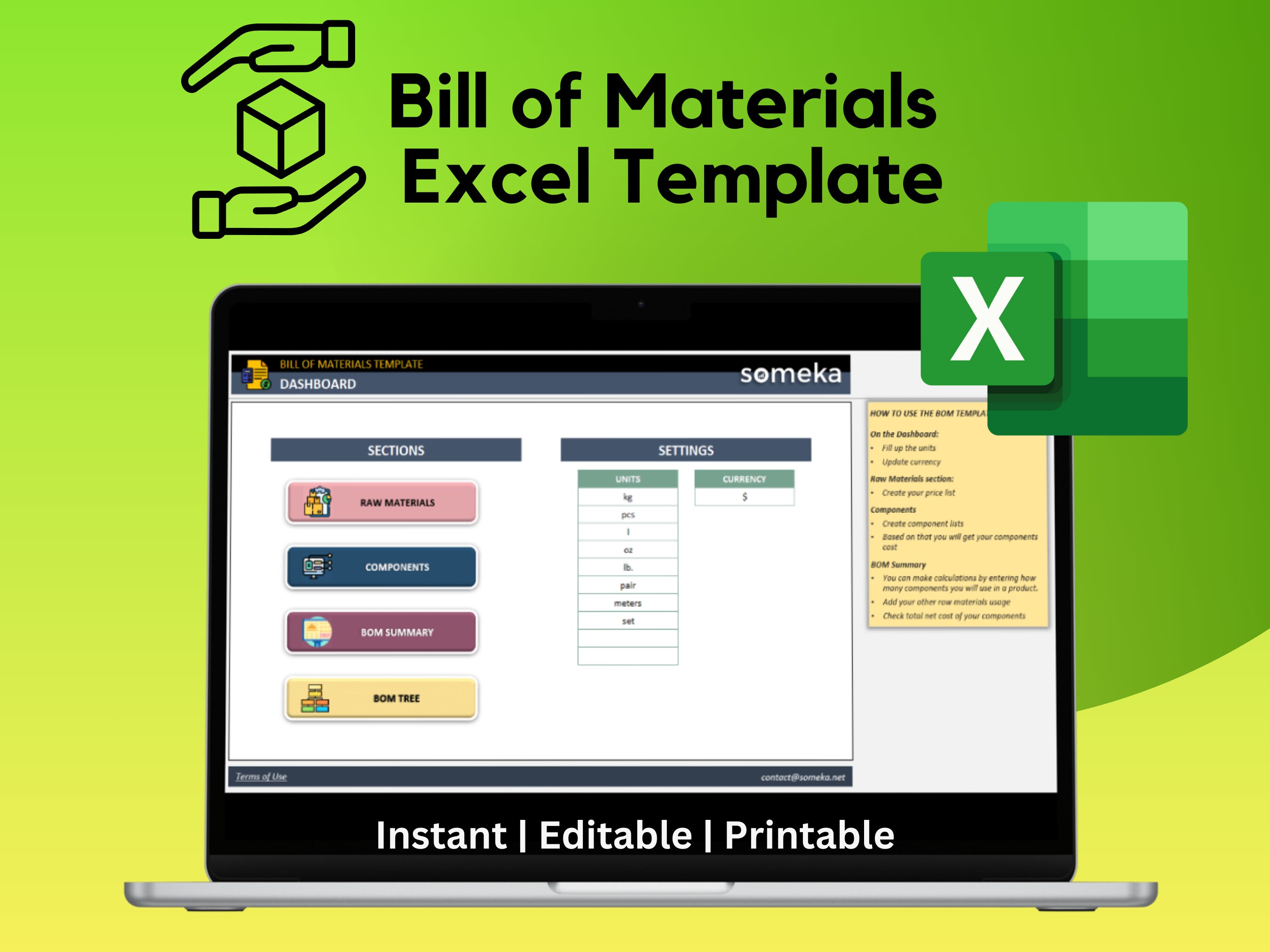 Bill of Materials Excel Template BOM Tree Generator Material List ...
