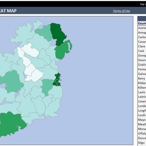 Ireland Geographic Heat Map Generator | Heat Map | Excel Heat Map Maker ...
