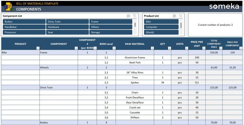 Bill of Materials Excel Template | Excel BOM Template | Multi Level BOM | Material Parts ...