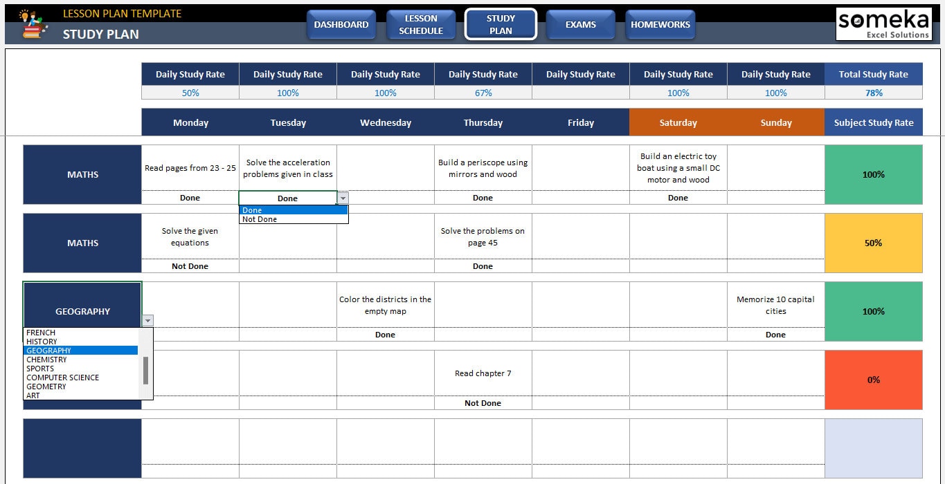 Study Timetable Template Excel