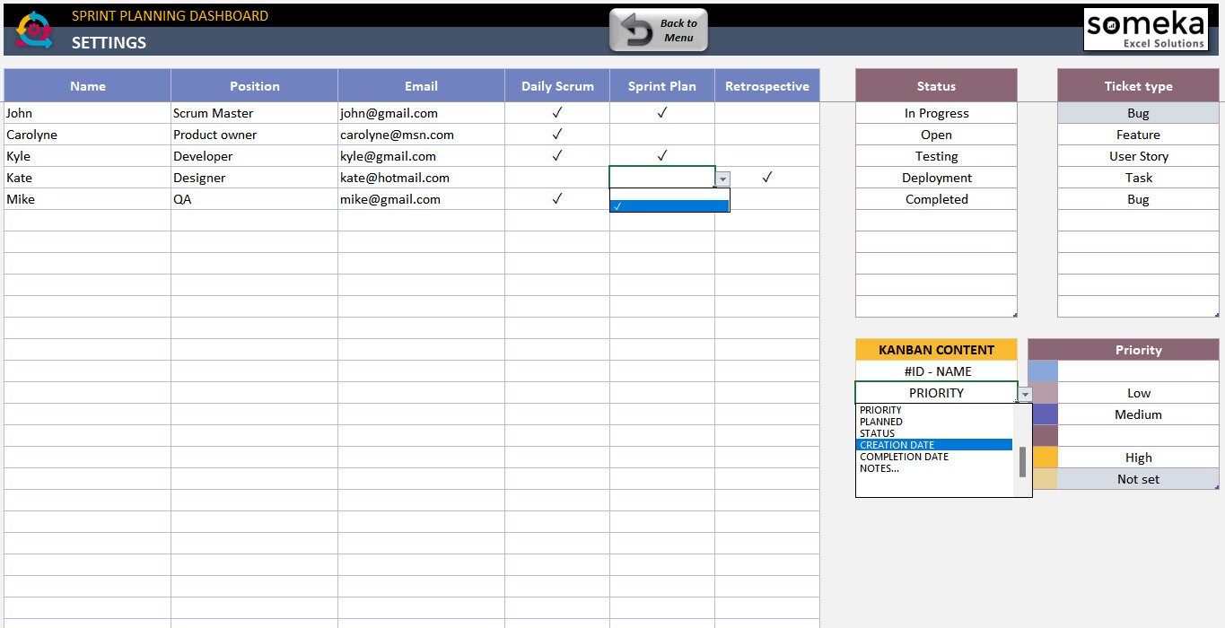 Sprint Planning Dashboard | Excel Template | Agile Project Management ...