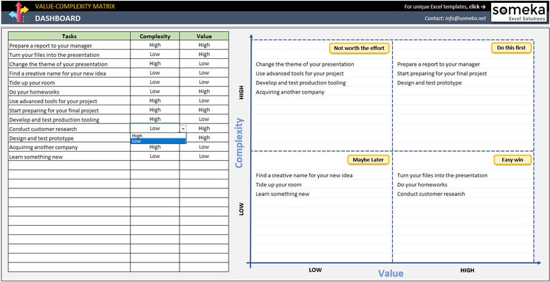 Impact-effort Matrix Excel Template Excel Template Task Planner ...