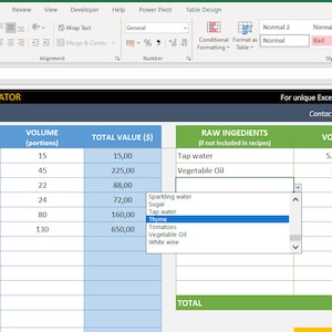Food Cost Excel Template Excel Template Meal Items Cost Calculator ...