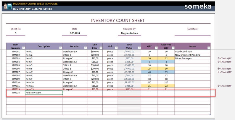 Inventory Count Sheet | Excel Template | Stock Management Tool ...