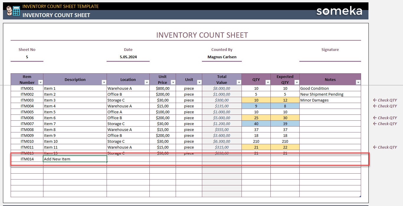 Inventory Count Sheet | Excel Template | Stock Management Tool ...