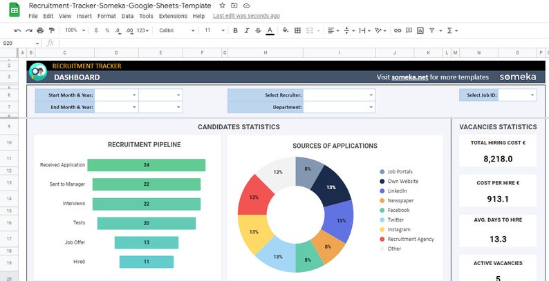 Recruitment Tracker | Google Sheets Template | Recruit Track Dashboard ...
