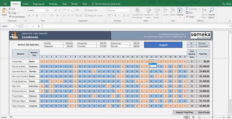 Employee Time Tracker and Payroll Template in Excel | Etsy