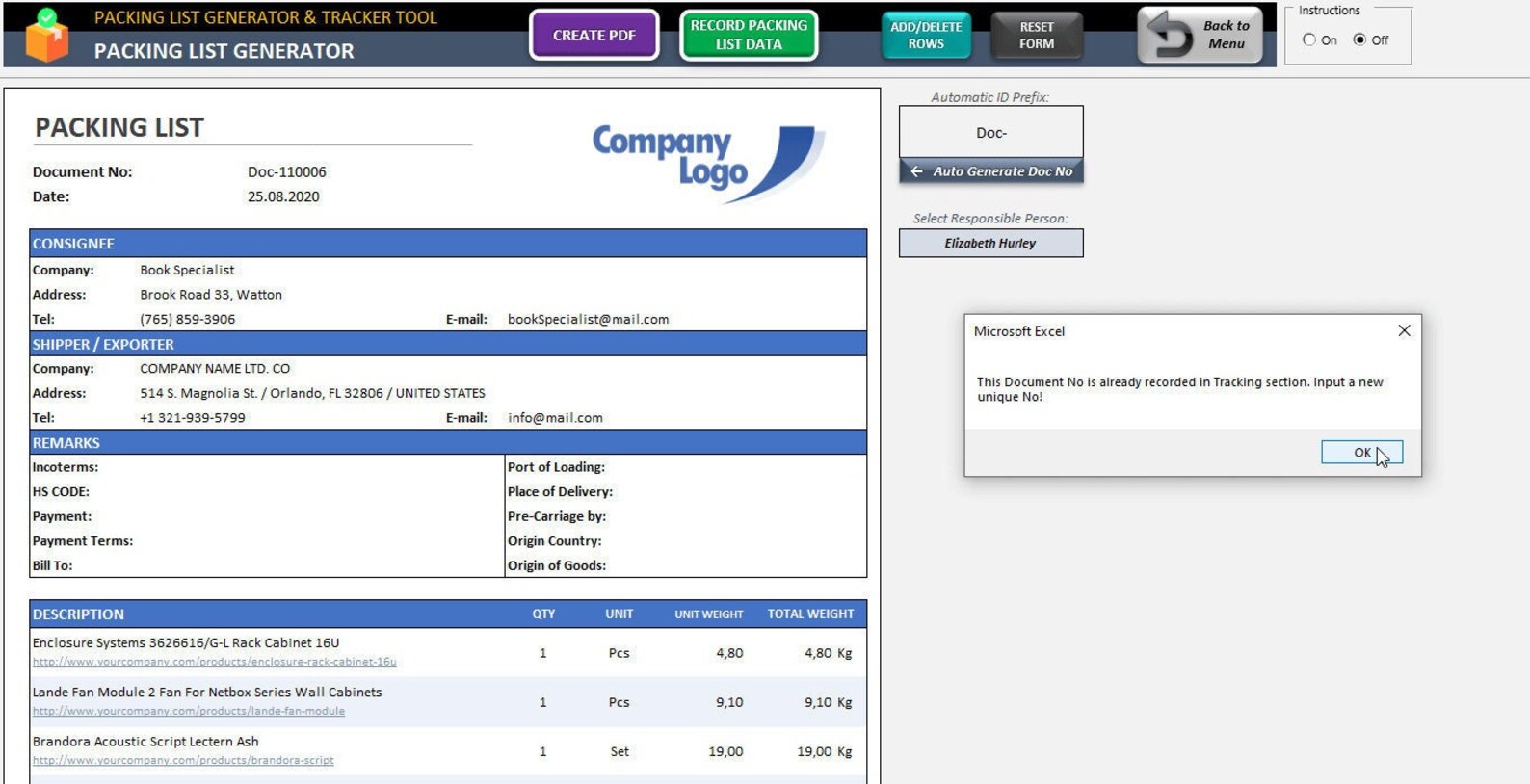 Excel Packing Slip Generator: Customer Database & Invoice Template - Etsy