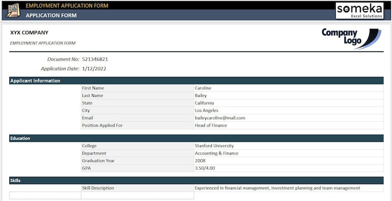 Job Application Excel Template | Excel Template | Job Application ...