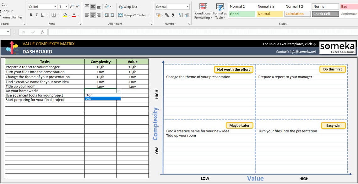 Impact-effort Matrix Excel Template: Task Prioritization Spreadsheet - Etsy