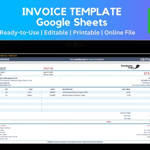 Invoice Template Google Sheets Editable & Printable Invoice Instant ...