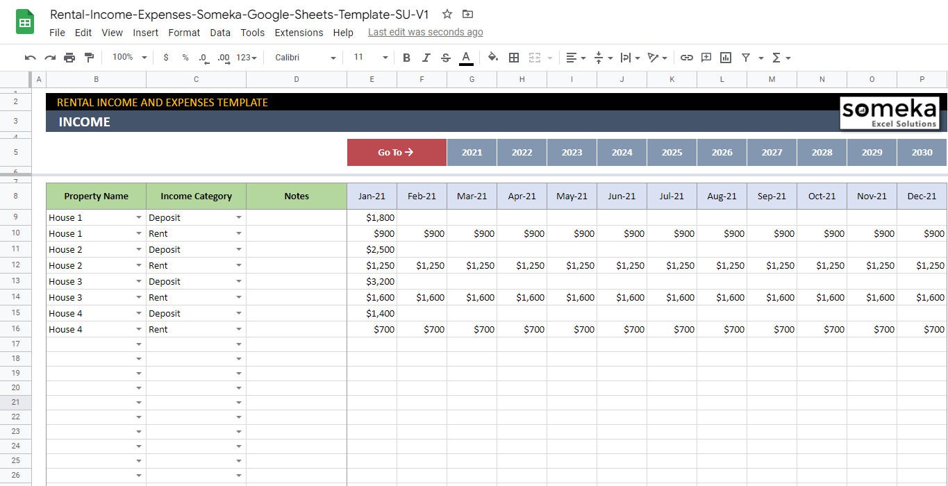 Rental Property Income and Expenses | Google Sheets Template | Property ...