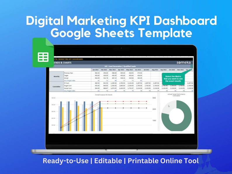 Digital Marketing KPI Dashboard Google Sheets Template Marketing ...