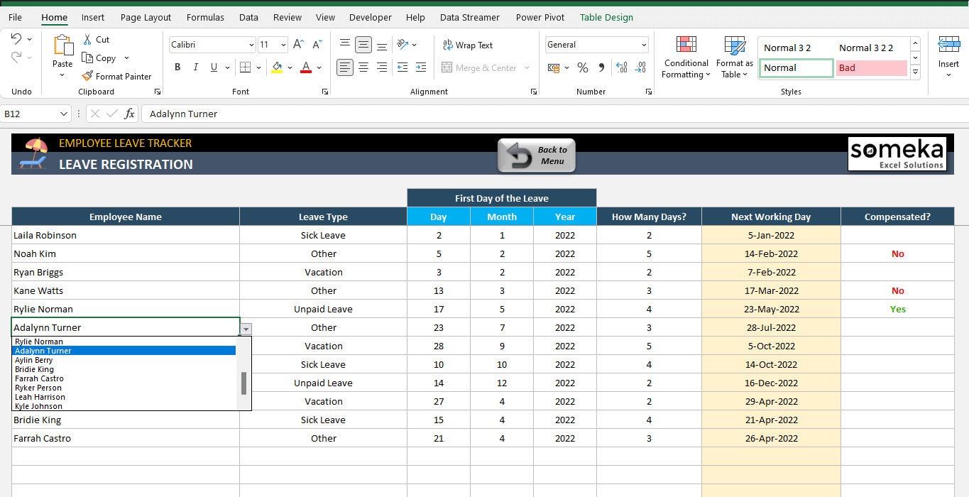 Employee Leave Tracker & Vacation Planner Excel Template - Etsy Canada