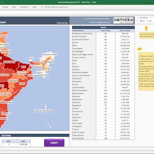 India Geographic Heat Map | Excel Template | Density Map | Automatic ...
