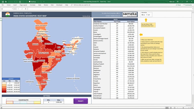 India Heat Map Excel Template: Automatic City Coloring - Etsy