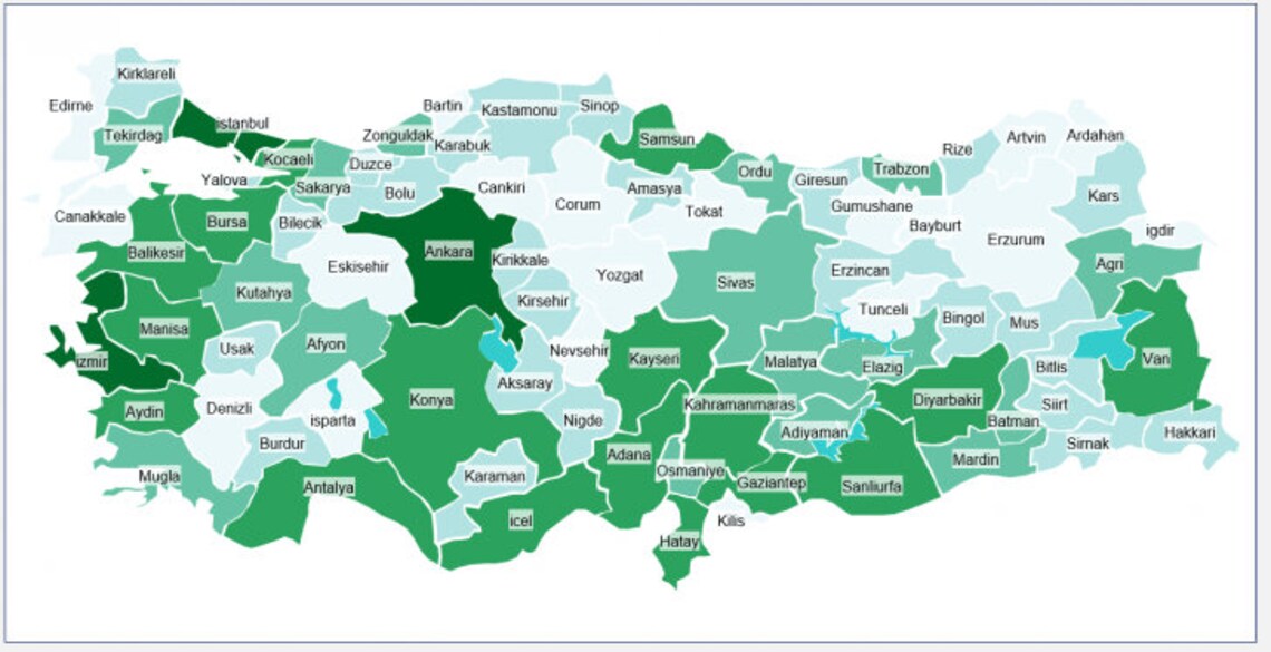 Turkey Geographic Heat Map | Excel Template | Density Map | Automatic ...