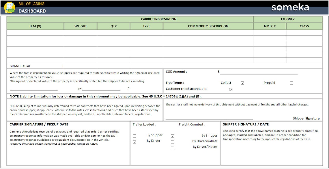Bill of Lading Excel Template | Waybill Excel Template | Waybill Excel ...