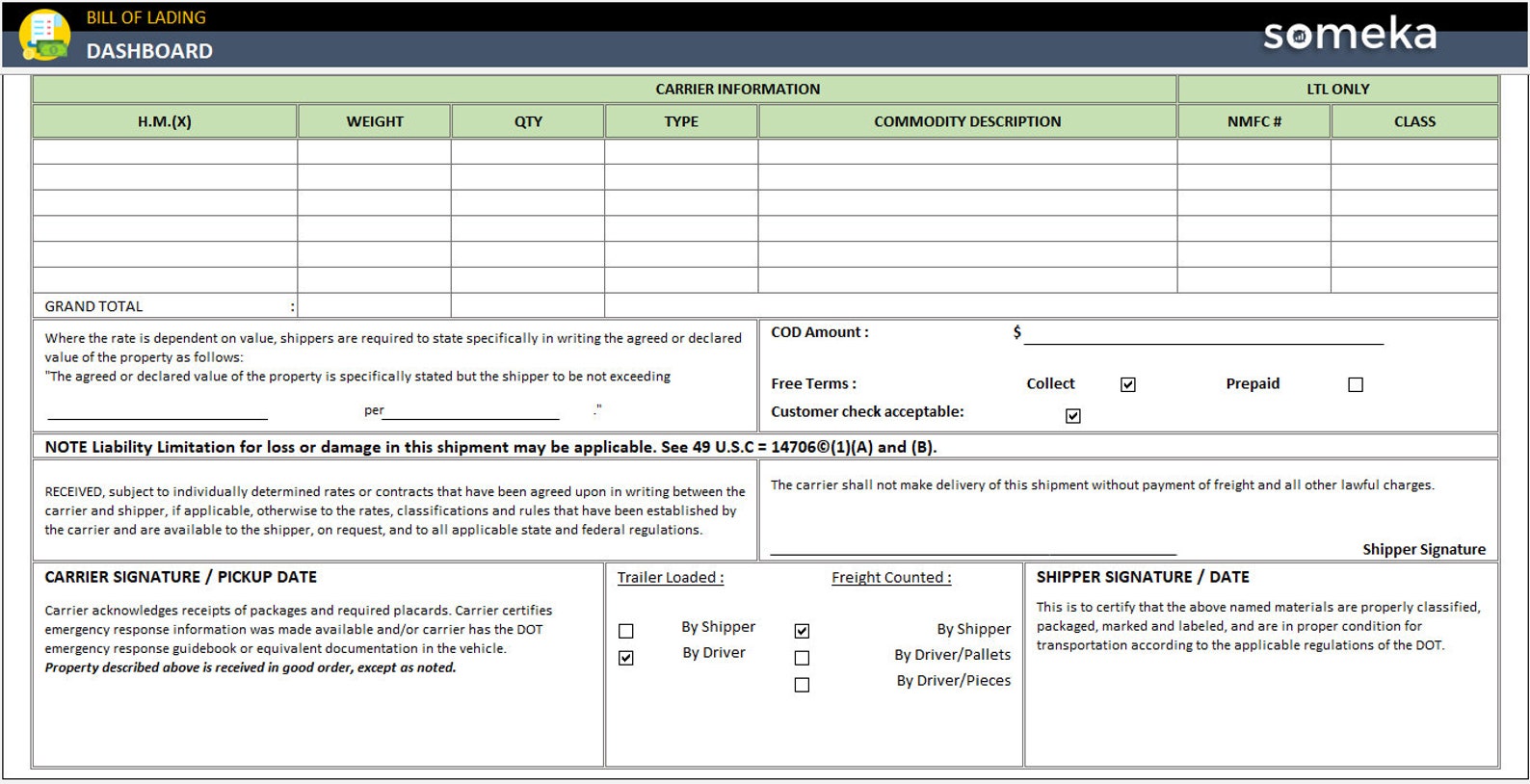 Bill of Lading Excel Template: Printable Waybill Form - Etsy