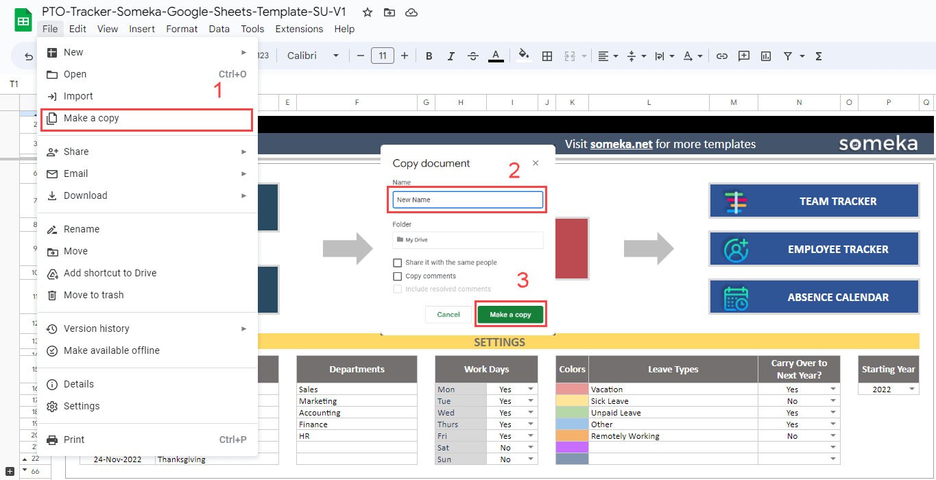 PTO Tracker Google Sheets Template: Employee Leave Calendar - Etsy