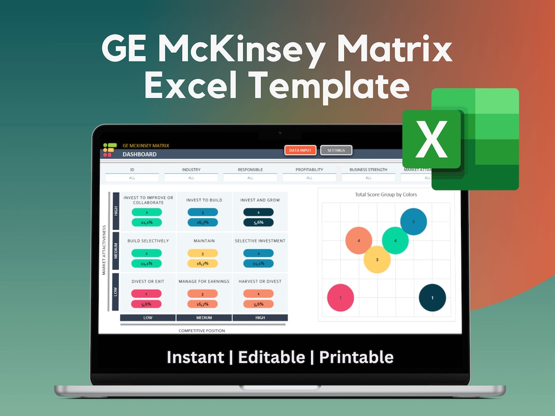 GE Mckinsey Matrix Template | Excel Template | 9 Box Investment Model ...