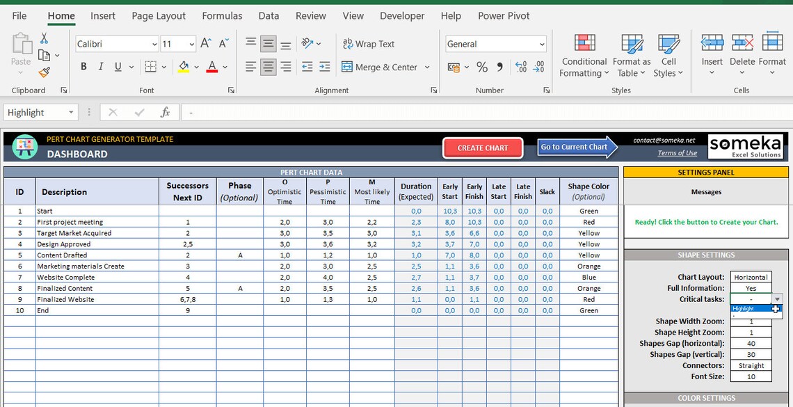 PERT Chart Maker Excel Chart Generator Business Project Management ...