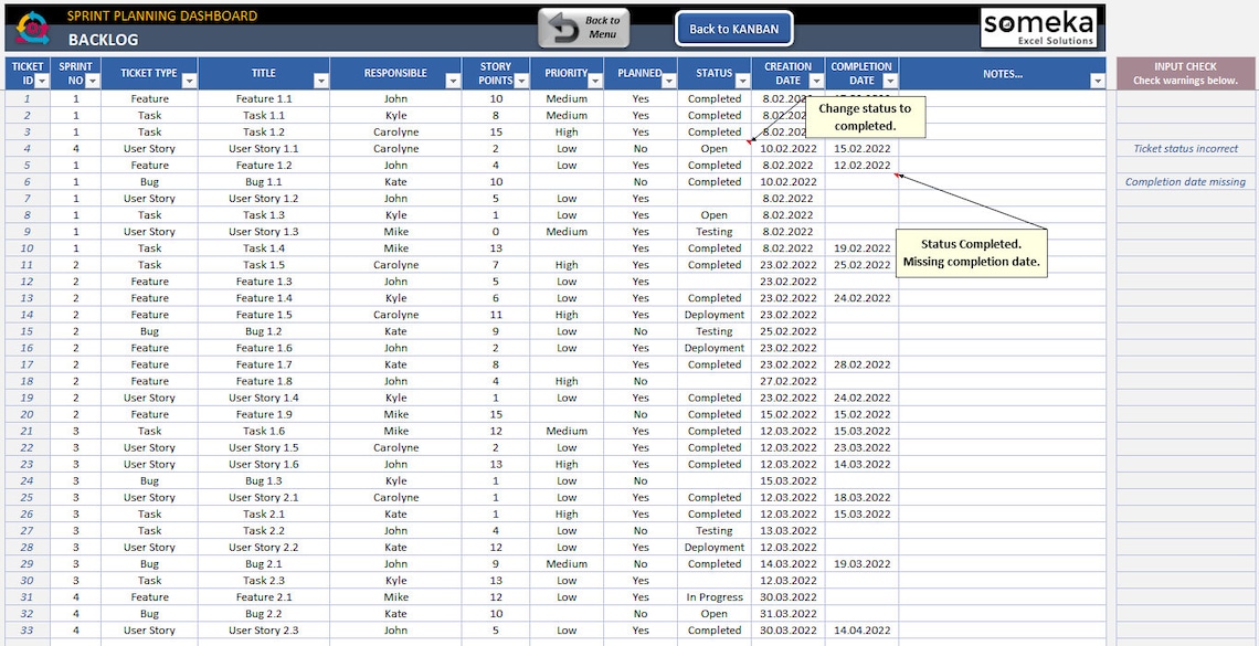 Sprint Planning Dashboard Excel Template Agile Project Management ...