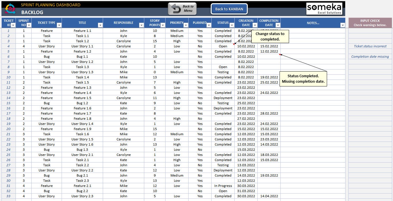Sprint Planning Dashboard | Excel Template | Agile Project Management ...