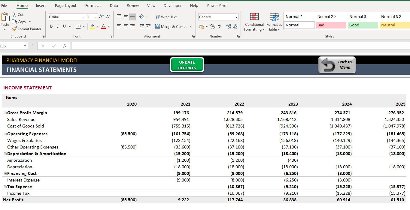 Pharmacy Financial Model | Excel for Business | Financial Planner ...