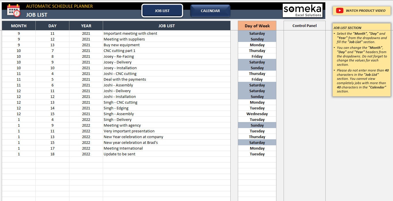 Automatic Schedule Planner in Excel | Editable Calendar Maker ...
